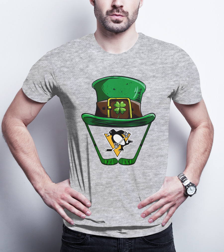 Pittsburgh Penguins St. Patrick's Day Shamrock Hat Hockey T-Shirt