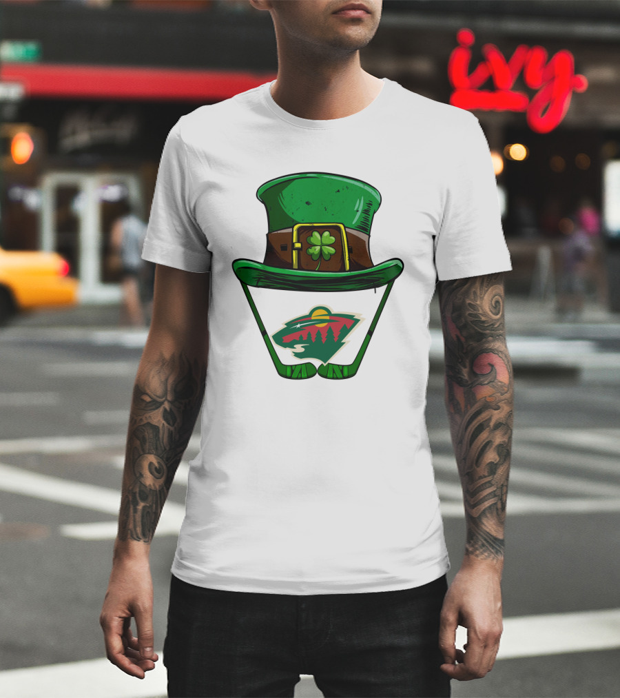 Minnesota Wild St. Patrick's Day Hockey Shamrock Hat T-Shirt