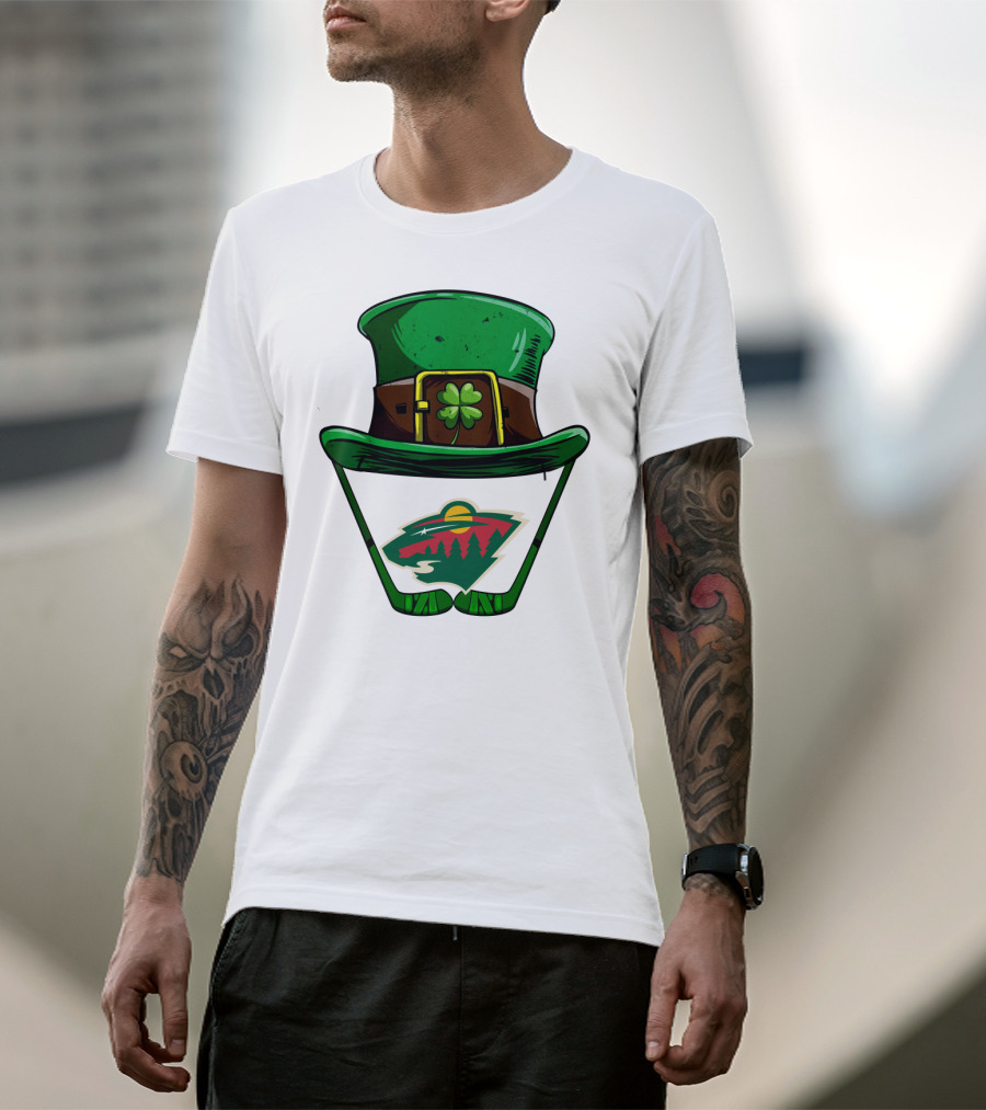 Minnesota Wild St. Patrick's Day Hockey Shamrock Hat T-Shirt