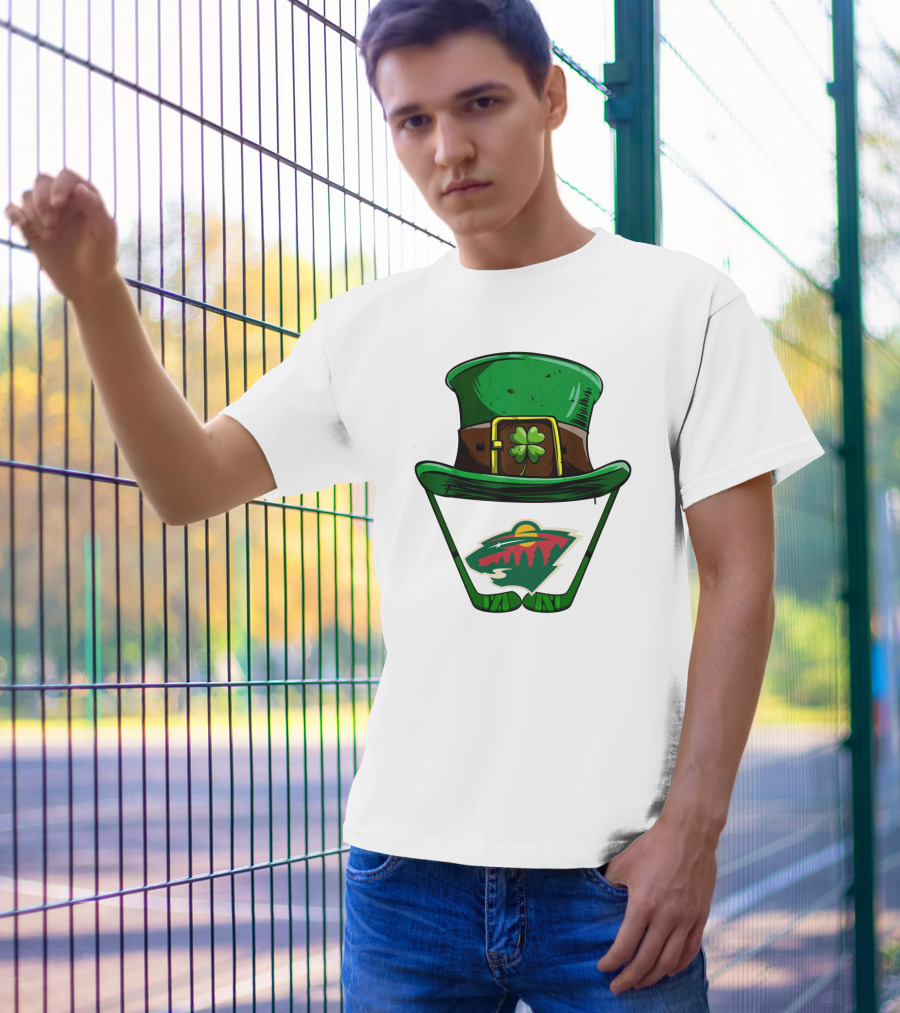 Minnesota Wild St. Patrick's Day Hockey Shamrock Hat T-Shirt