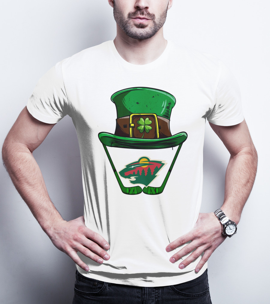 Minnesota Wild St. Patrick's Day Hockey Shamrock Hat T-Shirt