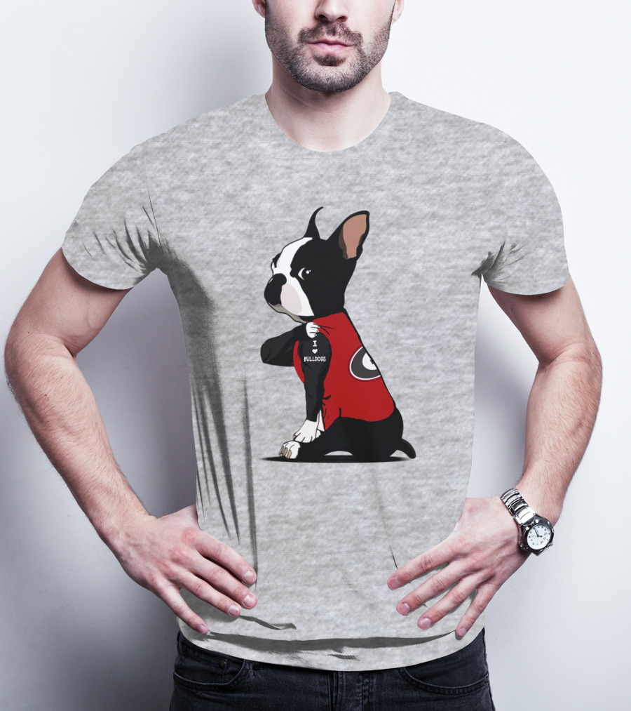 Georgia Bulldogs I Love Bulldogs Dog Wearing Red G T-Shirt