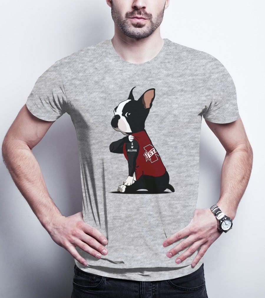 Mississippi State Bulldogs Love Boston Terrier In Jersey T-Shirt