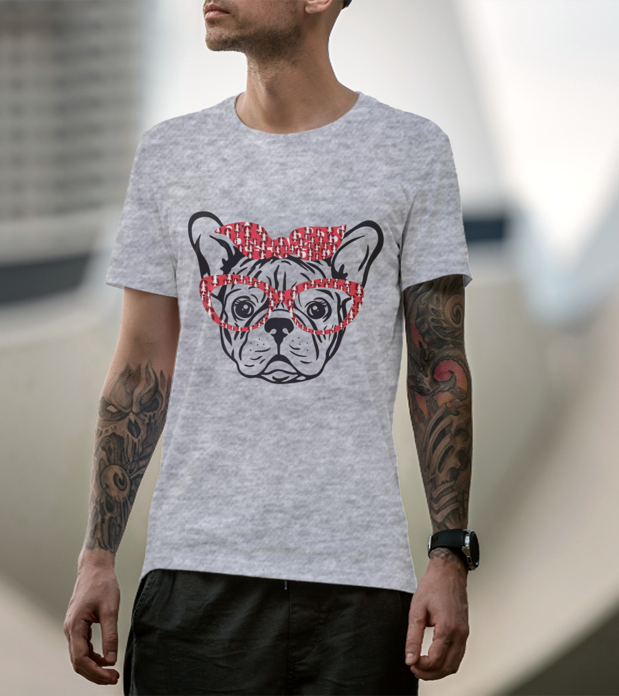 Stanford Cardinal Bulldog With Red Glasses And Bow T-Shirt