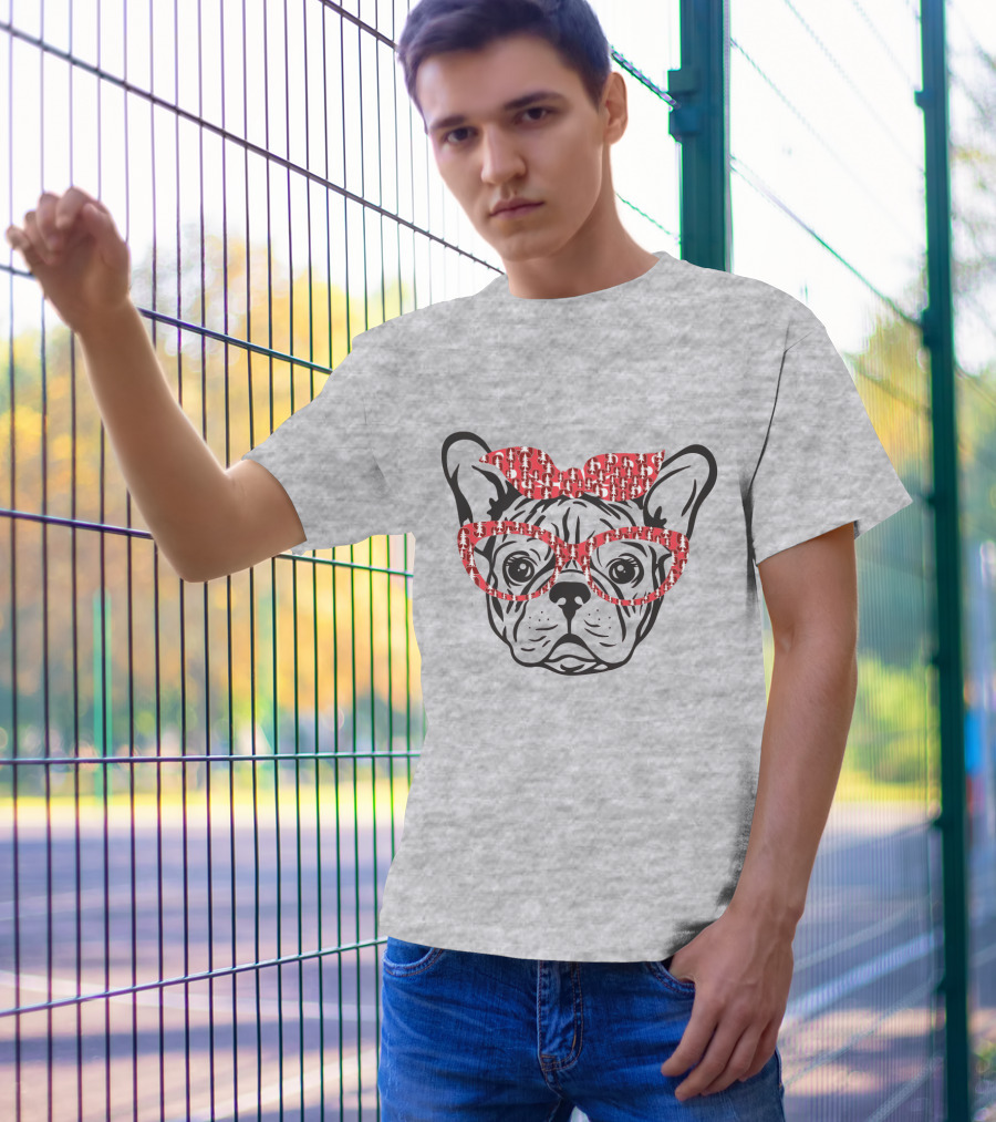 Stanford Cardinal Bulldog With Red Glasses And Bow T-Shirt