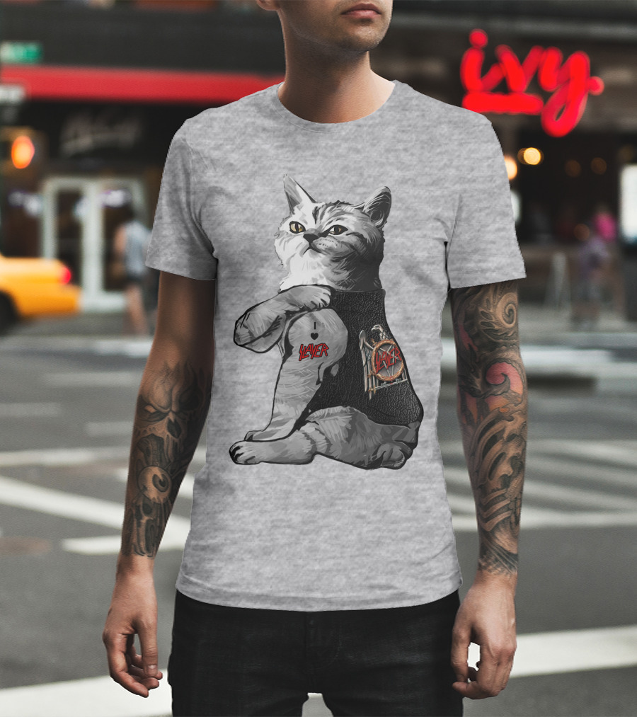 Cat Wearing Iconic Slayer Logo Vest T-Shirt