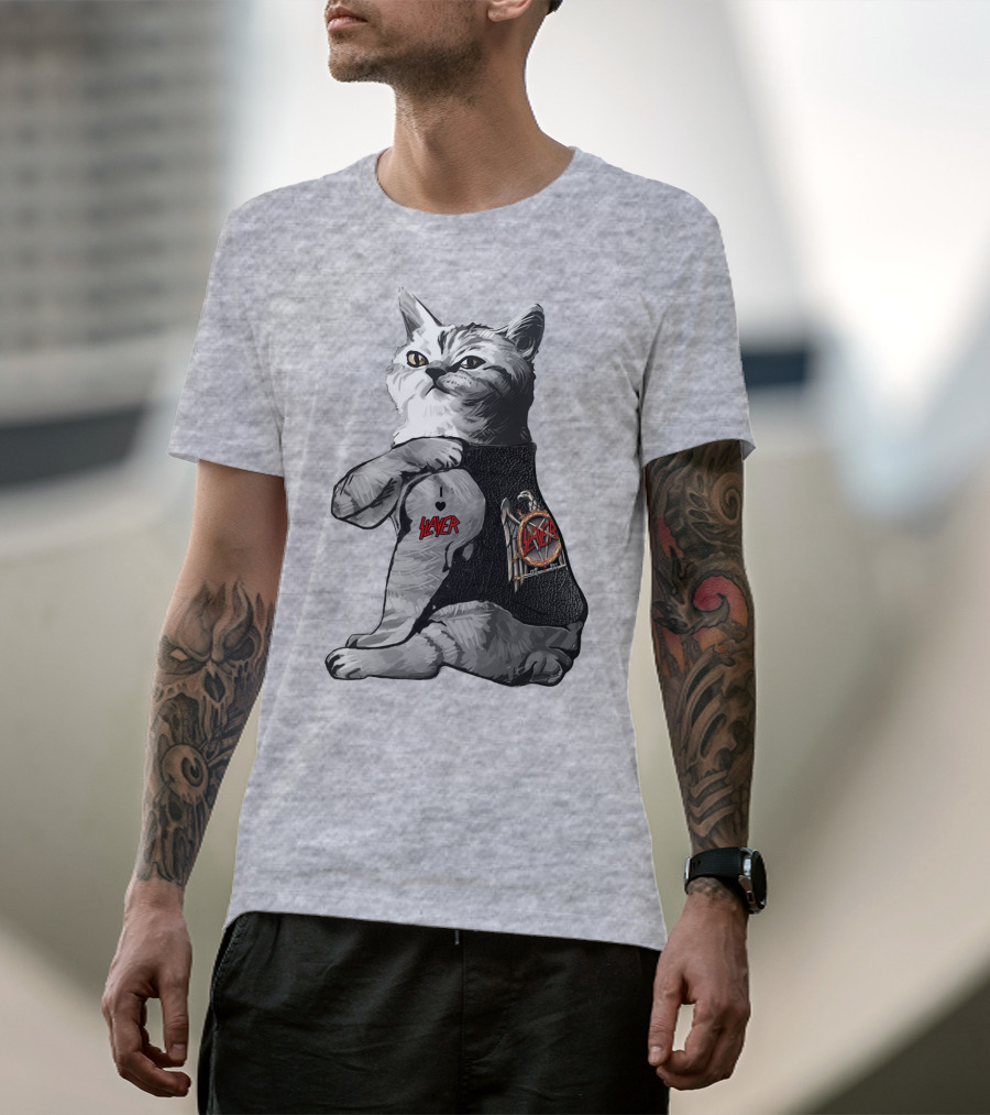 Cat Wearing Iconic Slayer Logo Vest T-Shirt