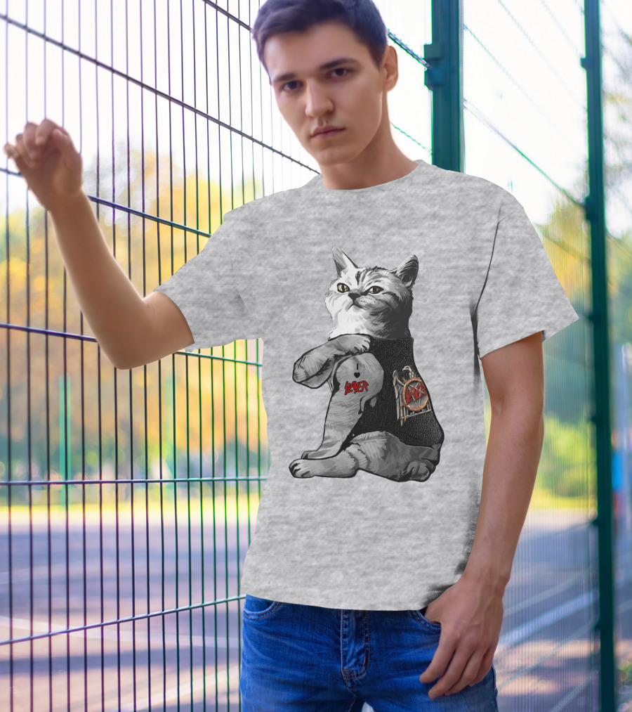 Cat Wearing Iconic Slayer Logo Vest T-Shirt