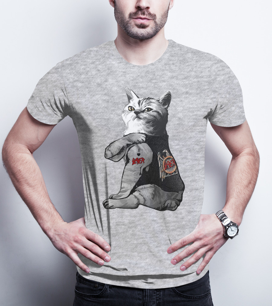 Cat Wearing Iconic Slayer Logo Vest T-Shirt