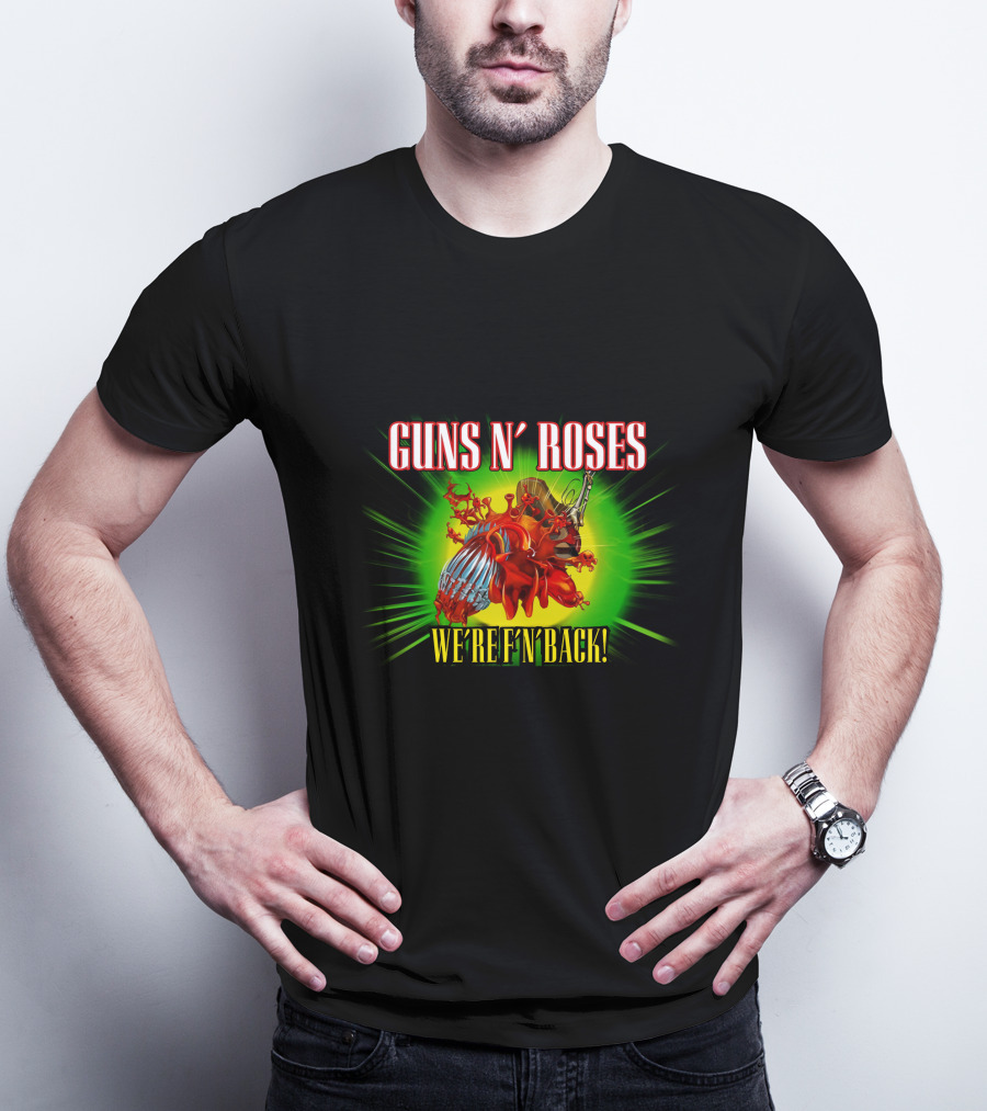 Guns N' Roses We're F'n Back Heart And Guns Burst T-Shirt