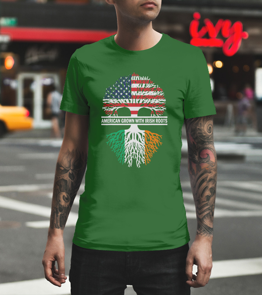 American Grown With Irish Roots Flag Tree T-Shirt
