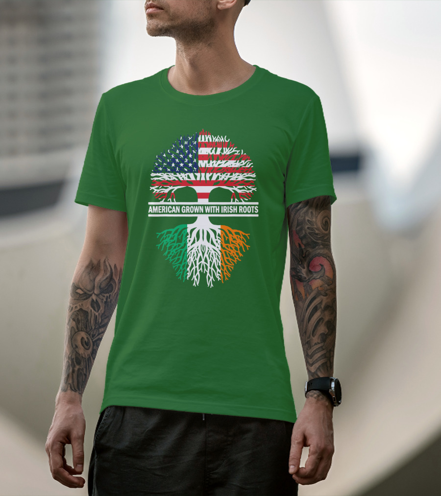 American Grown With Irish Roots Flag Tree T-Shirt