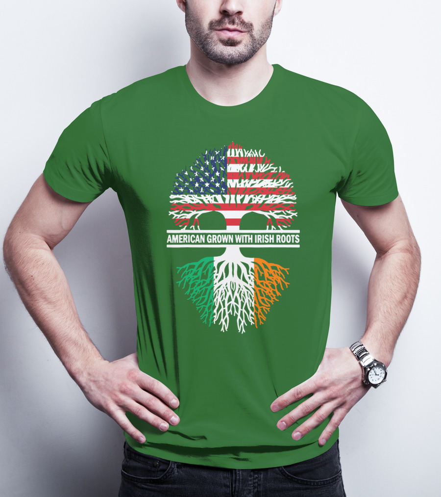 American Grown With Irish Roots Flag Tree T-Shirt