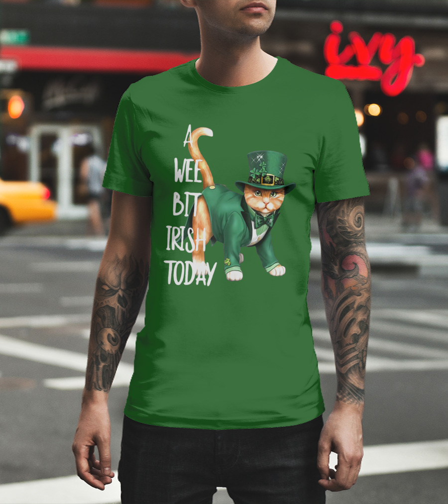 A Wee Bit Irish Today Cat In Green Suit And Leprechaun Hat T-Shirt