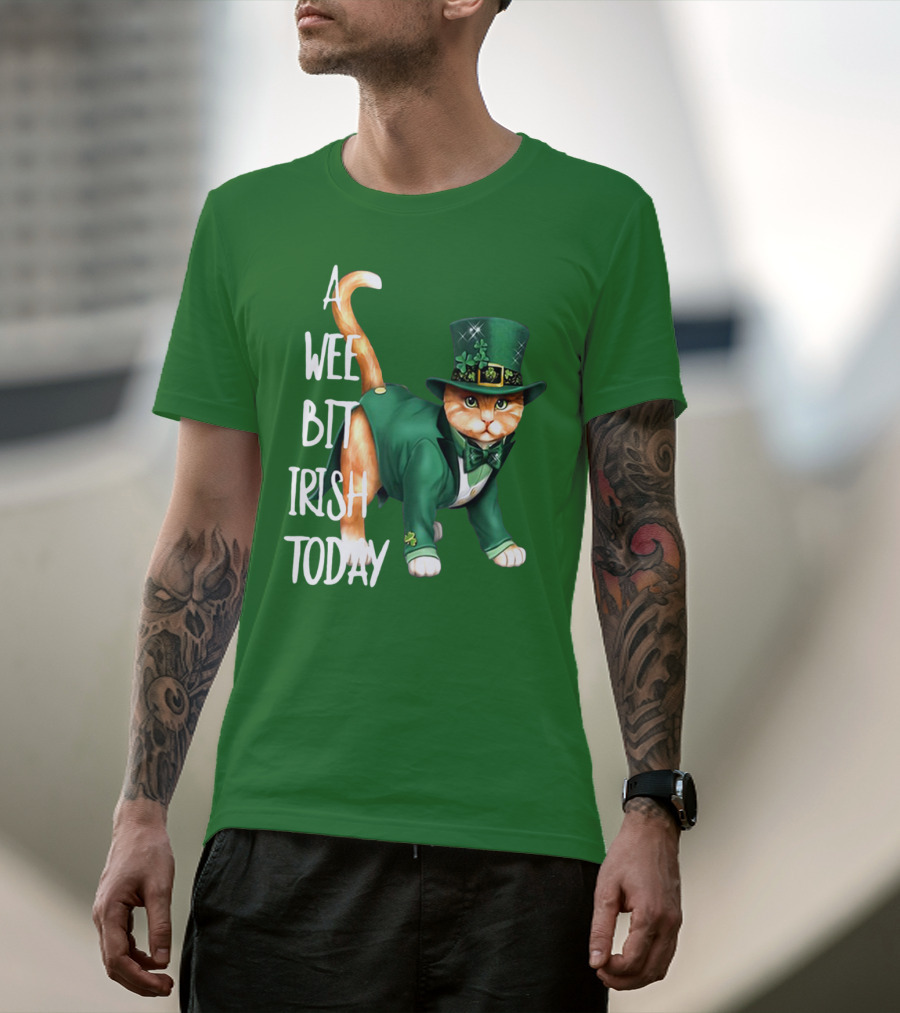 A Wee Bit Irish Today Cat In Green Suit And Leprechaun Hat T-Shirt