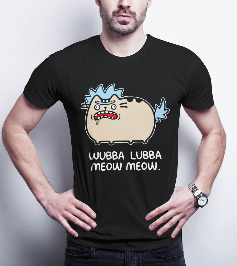 Rick And Morty Pusheen Wubba Lubba Meow Meow Cute Mashup T-Shirt