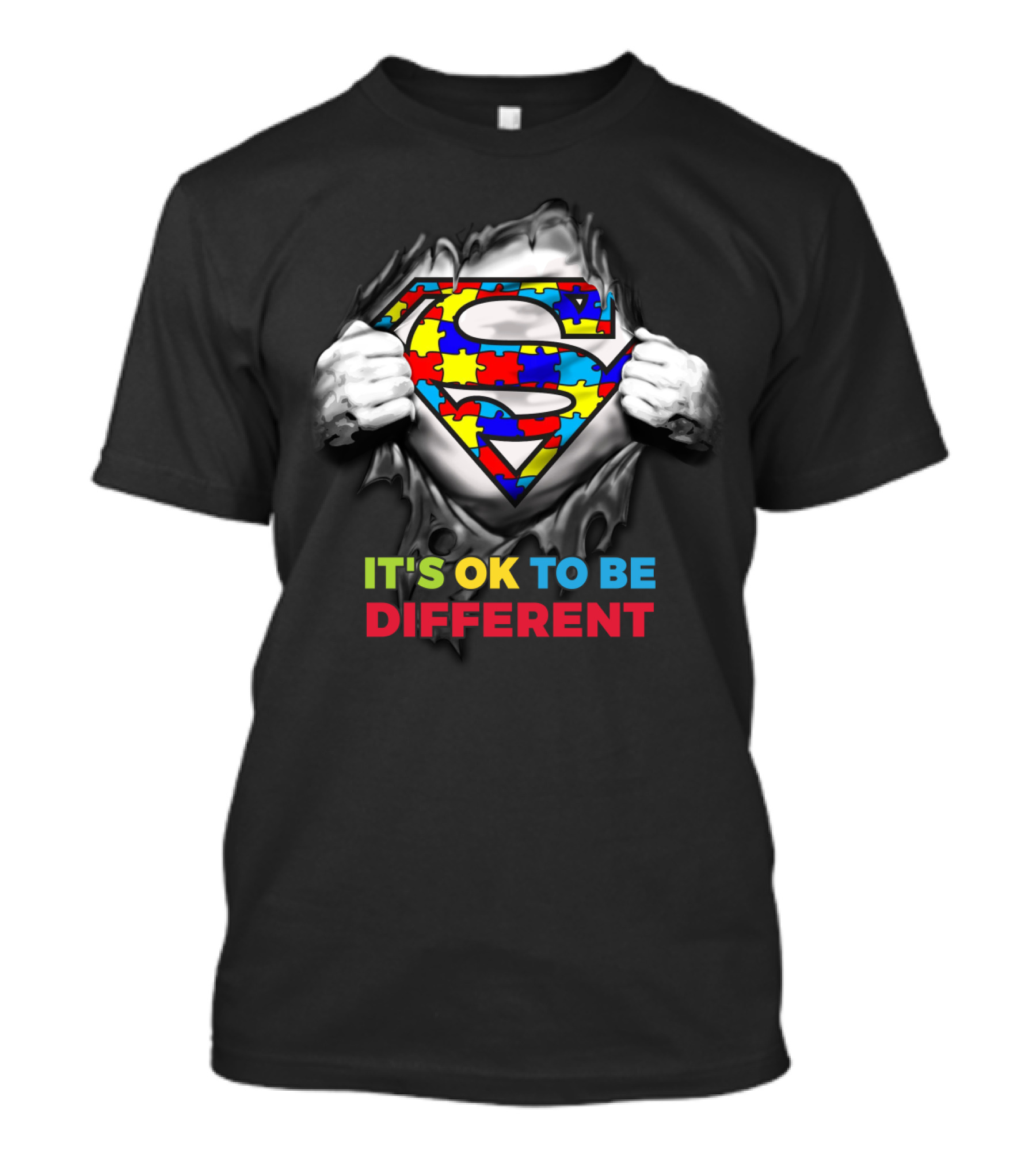 It's Ok To Be Different Superman Logo Autism Puzzle Piece Theme T-Shirt