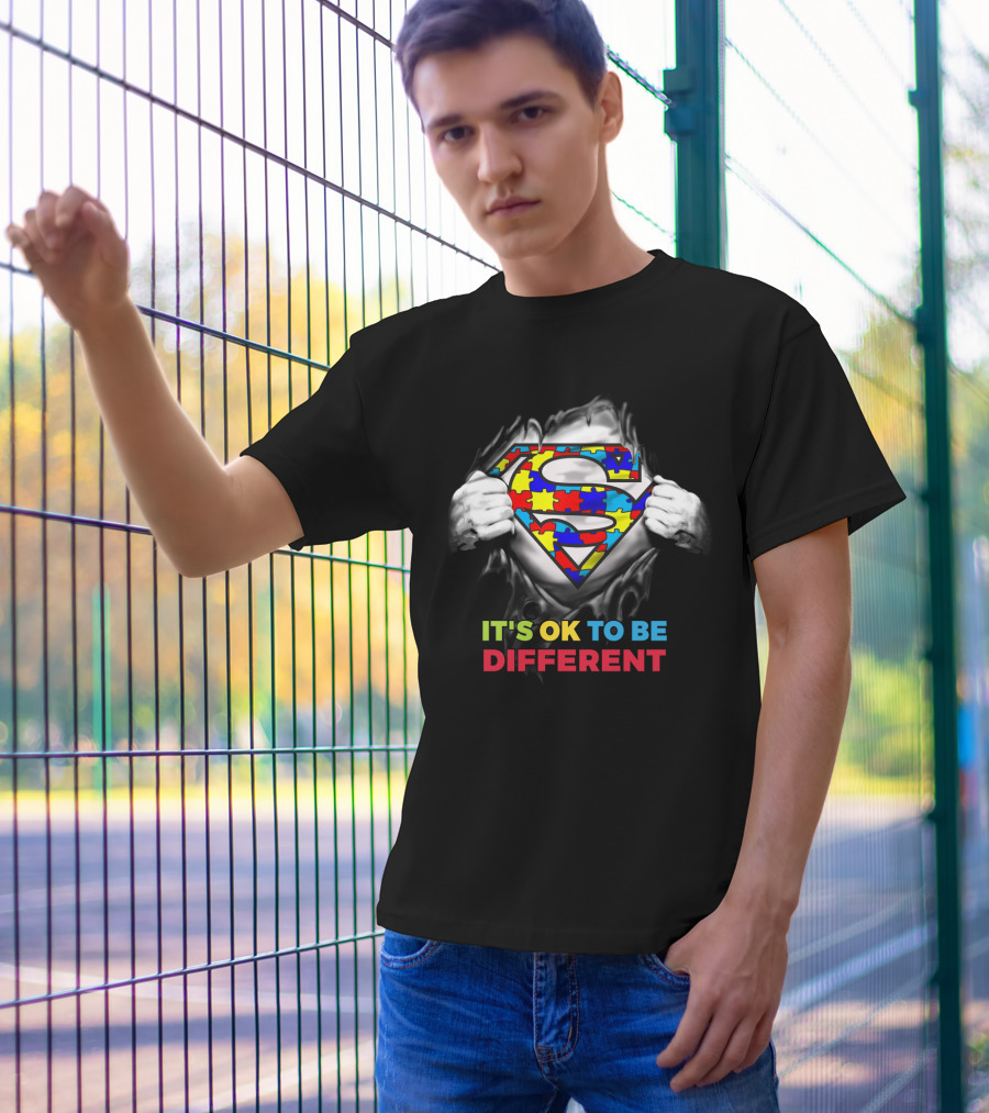 It's Ok To Be Different Superman Logo Autism Puzzle Piece Theme T-Shirt