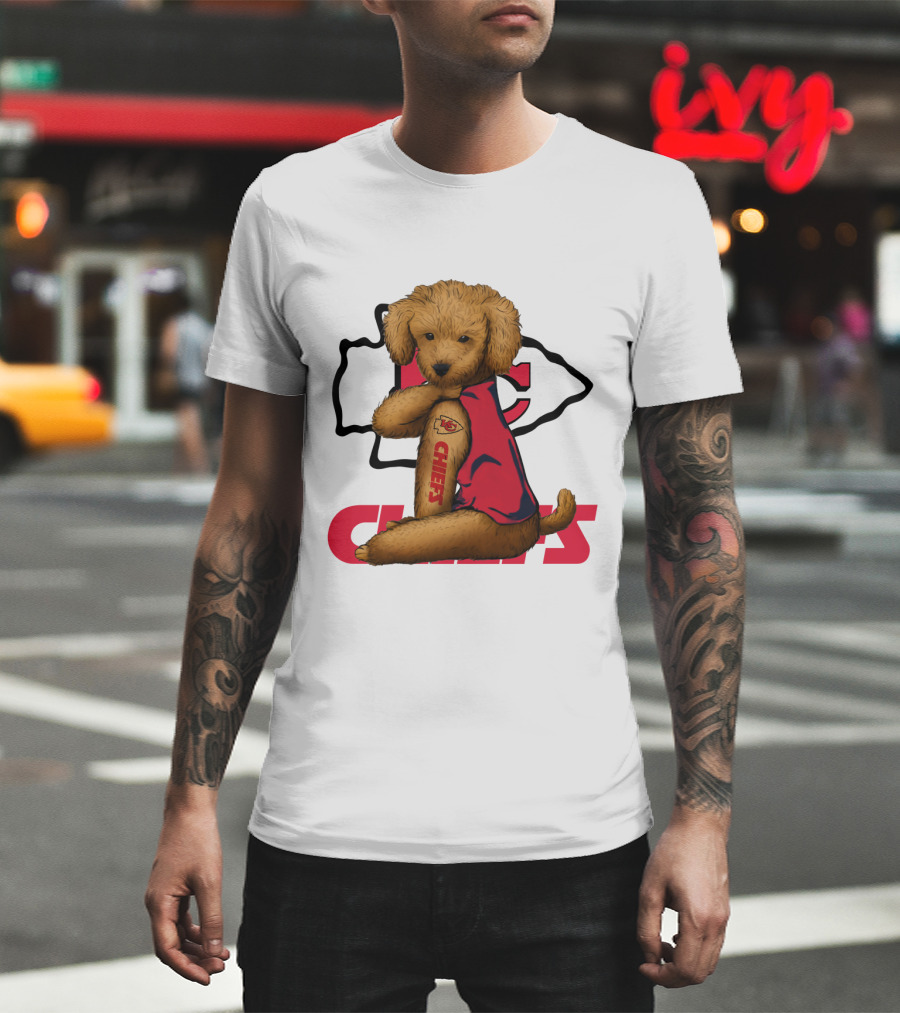 Poodle Chiefs KC Chiefs Logo Dog In Red Jersey T-Shirt