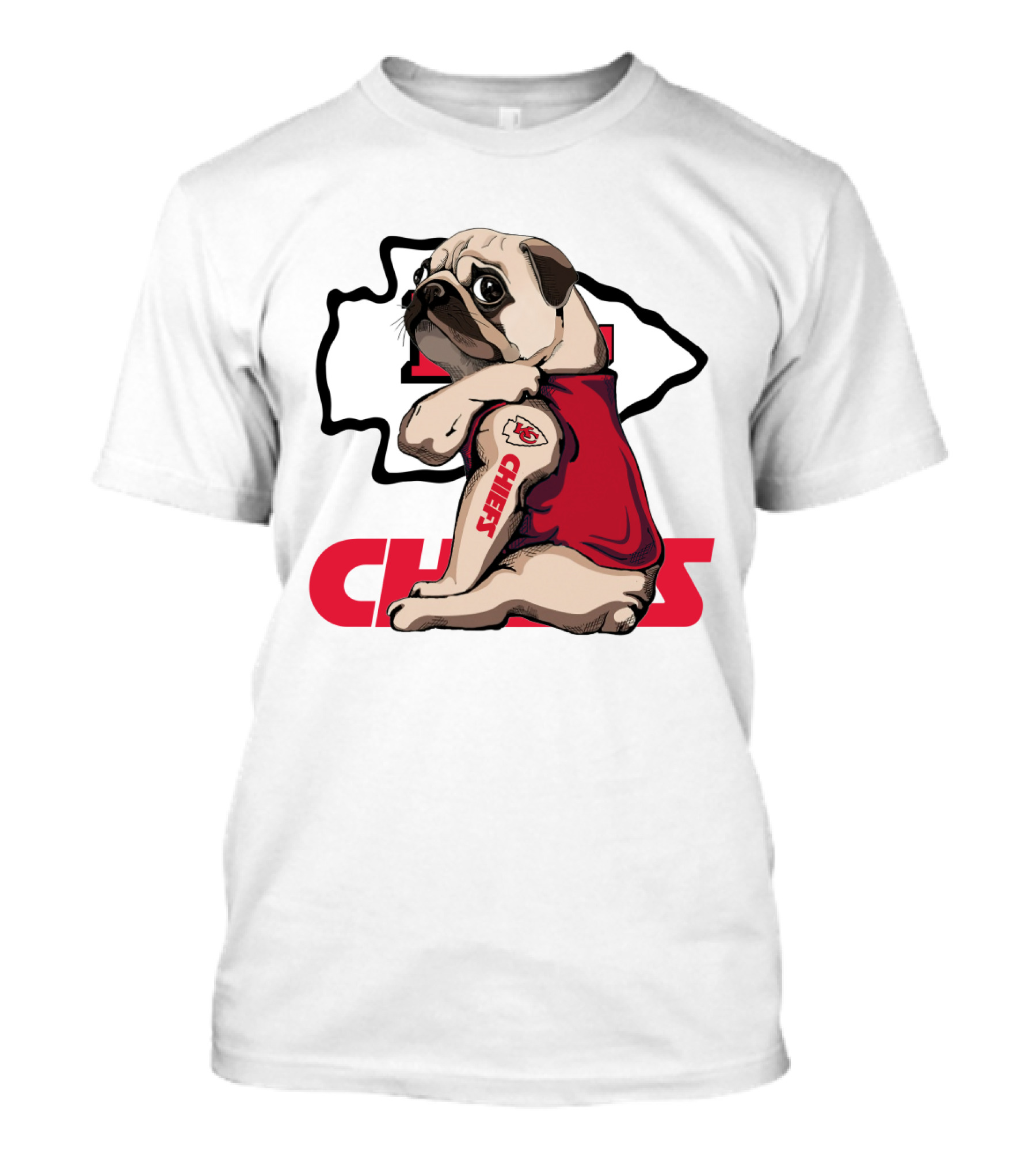 Pug Chiefs Kansas City Logo Tattoo Red Jersey T-Shirt