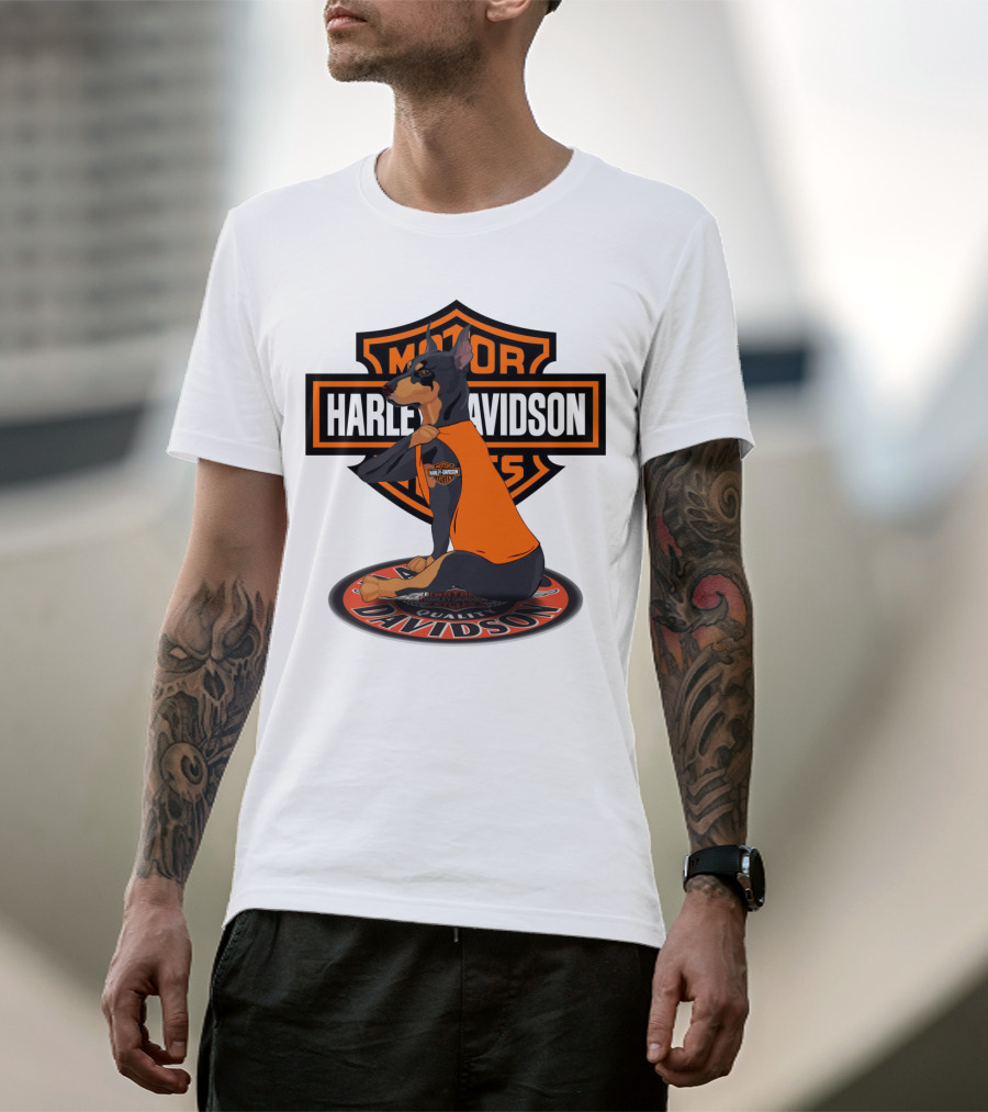 Harley Davidson Motorcycle Dobermann Sitting On T-Shirt