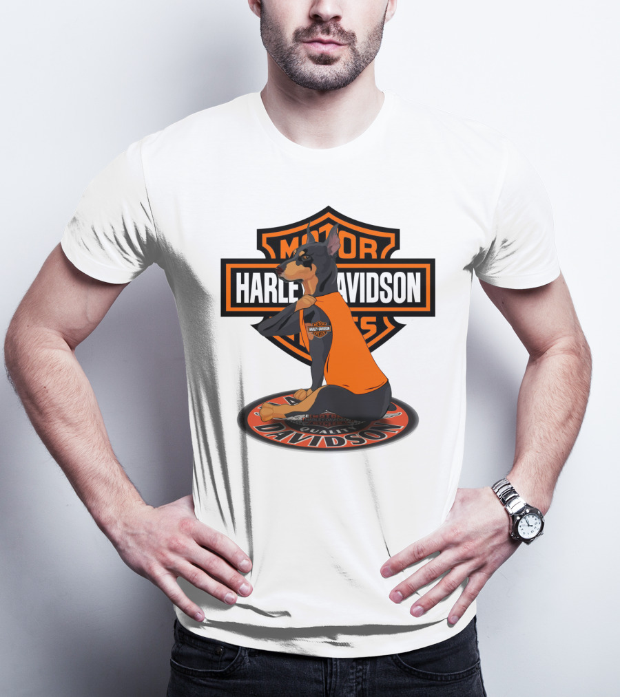 Harley Davidson Motorcycle Dobermann Sitting On T-Shirt