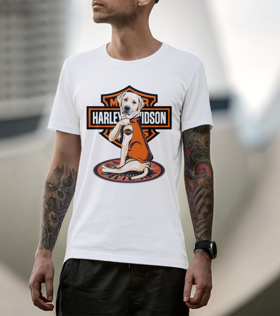 Harley Davidson Labrador Holding Motor Cycles Shield T-Shirt