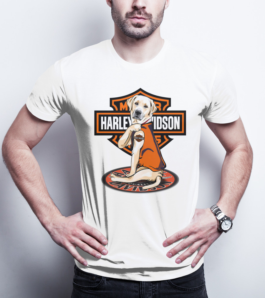 Harley Davidson Labrador Holding Motor Cycles Shield T-Shirt