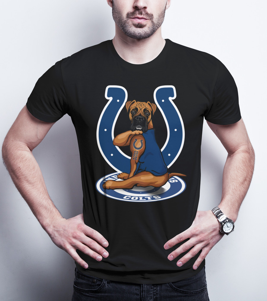 Boxer Colts Fan Dog With Horseshoe T-Shirt