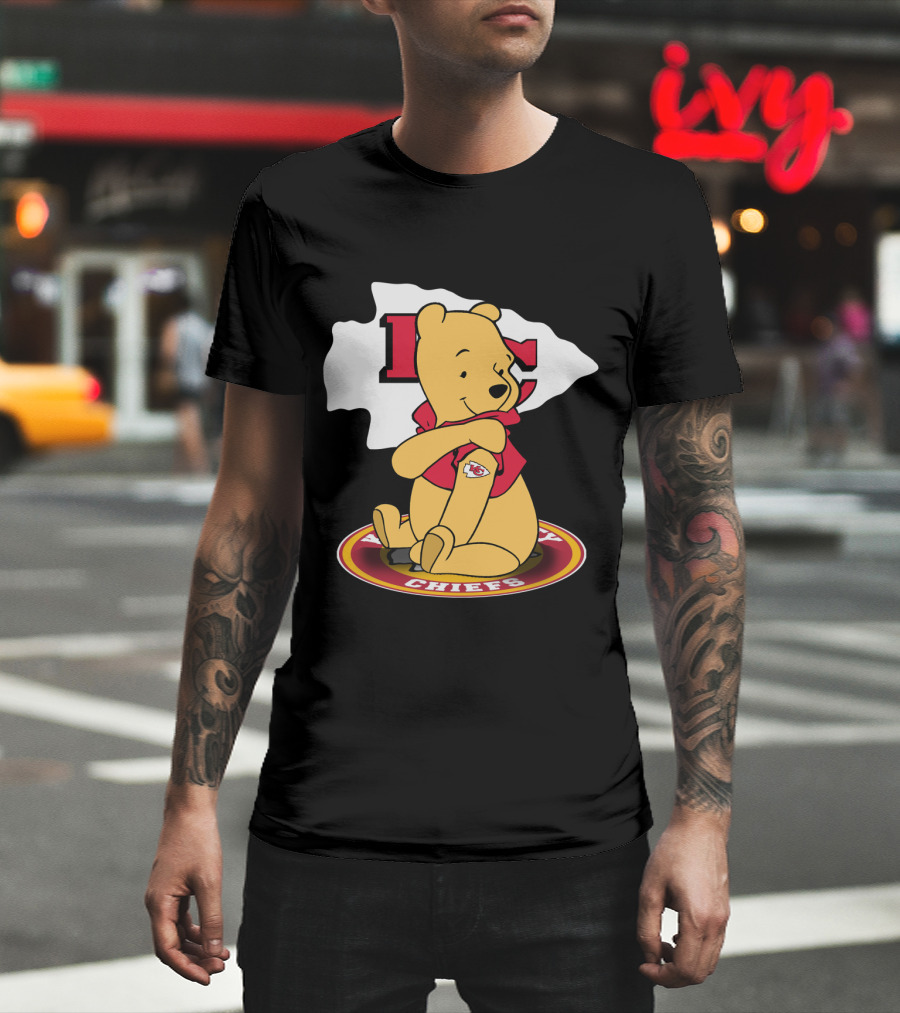 Pooh Character Chiefs KC Arrowhead Logo Circle T-Shirt