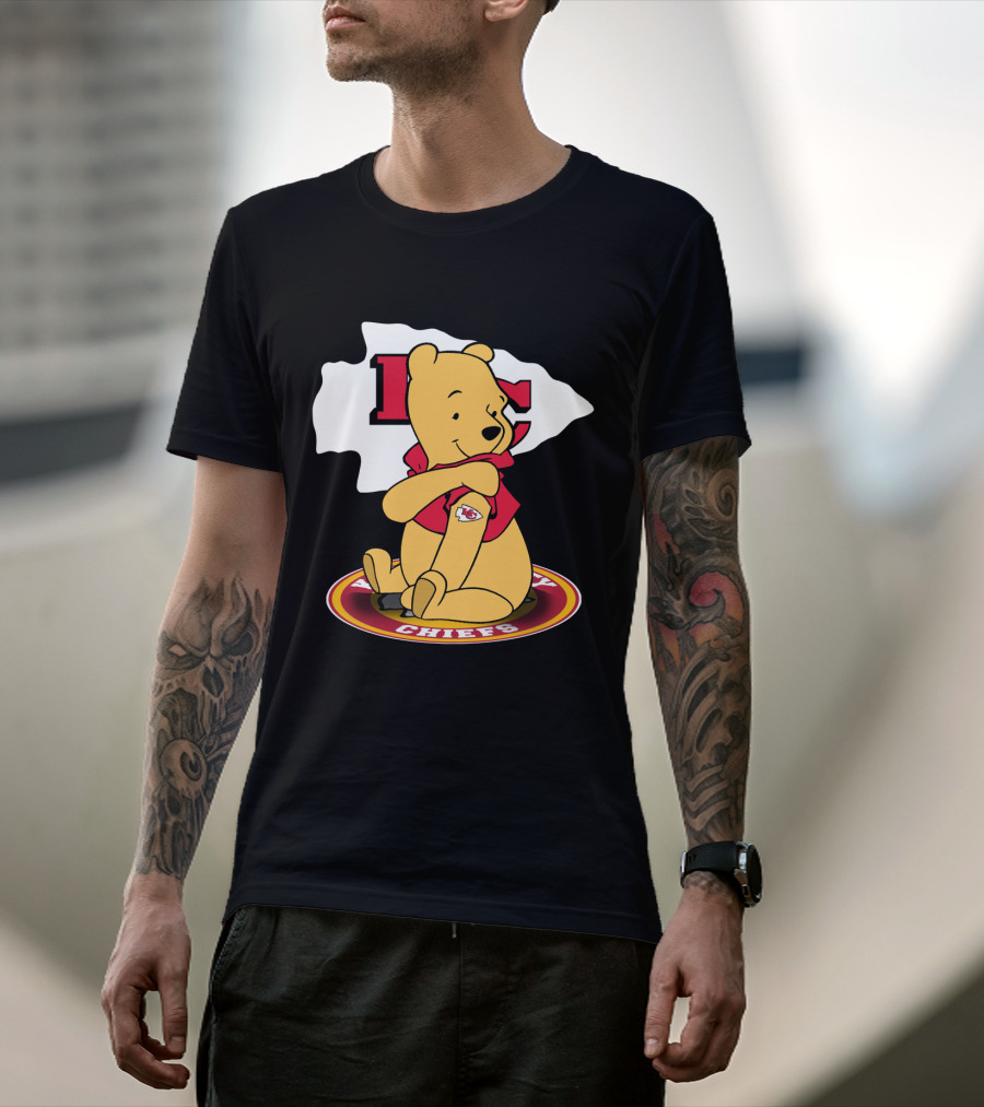 Pooh Character Chiefs KC Arrowhead Logo Circle T-Shirt