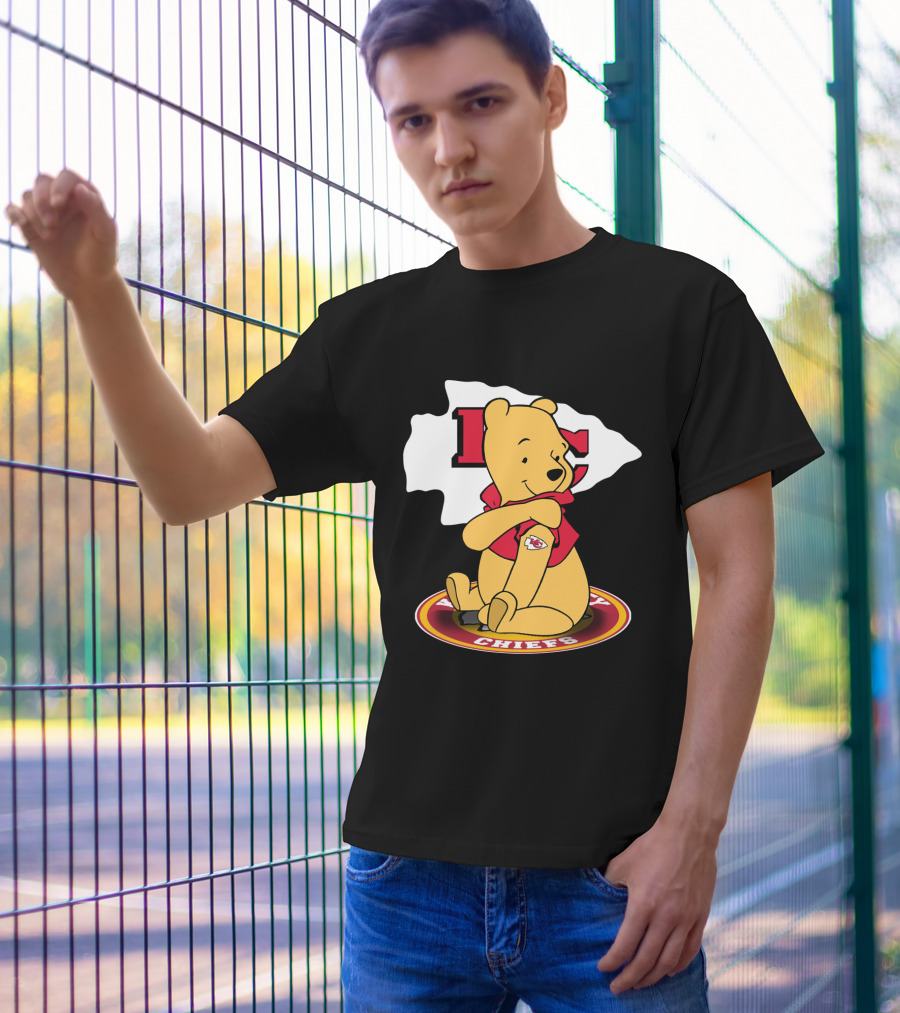 Pooh Character Chiefs KC Arrowhead Logo Circle T-Shirt