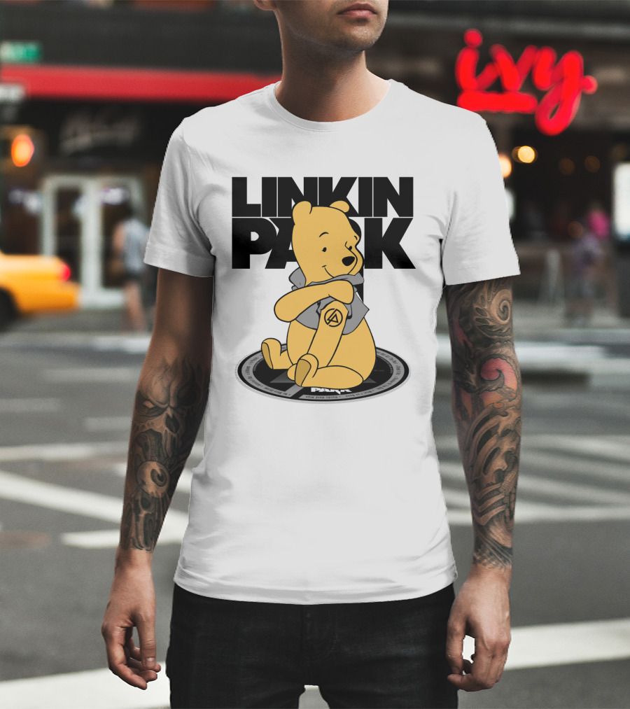 Linkin Park Pooh Bear Cuddling With Iconic T-Shirt