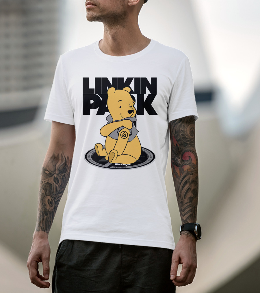 Linkin Park Pooh Bear Cuddling With Iconic T-Shirt