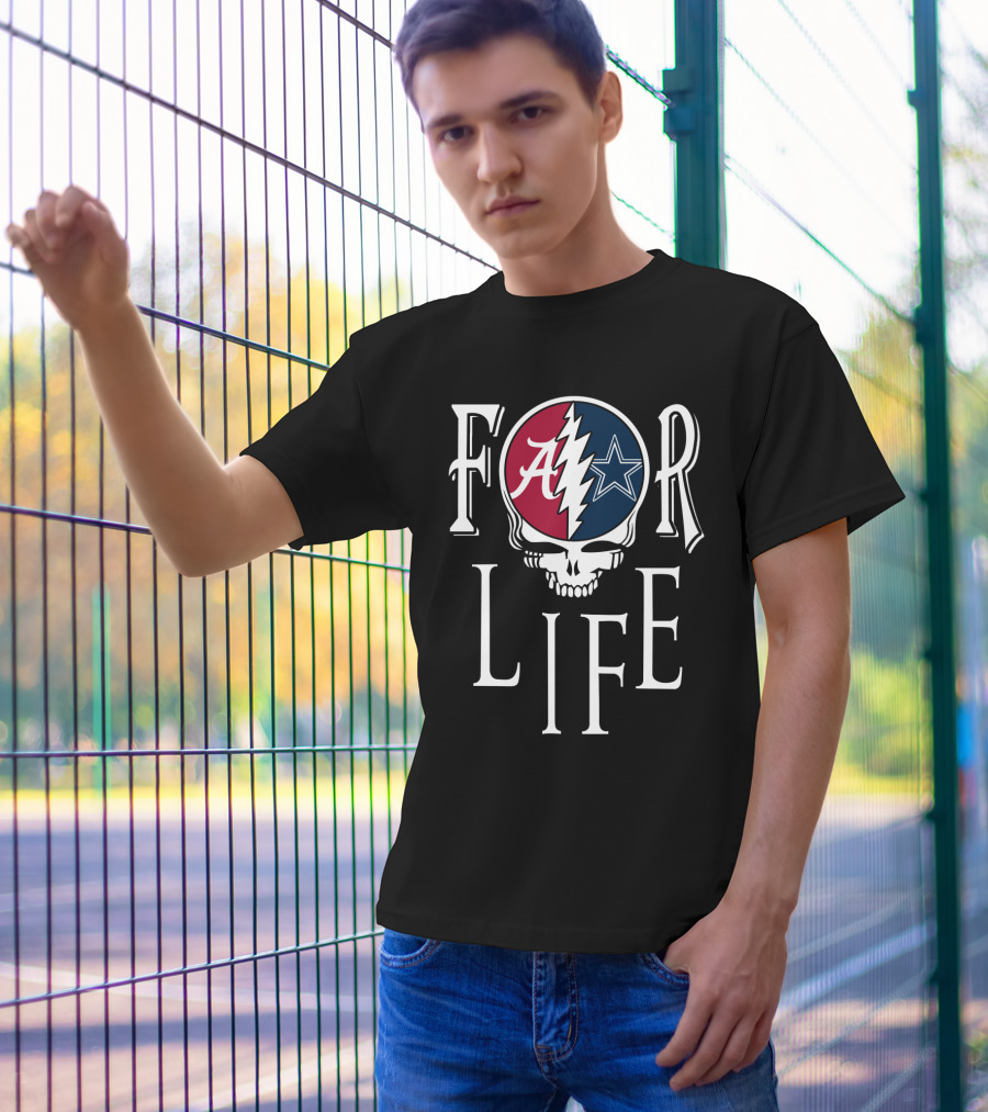 For Life Alabama Crimson Tide And Dallas Cowboys Fan Skull T-Shirt