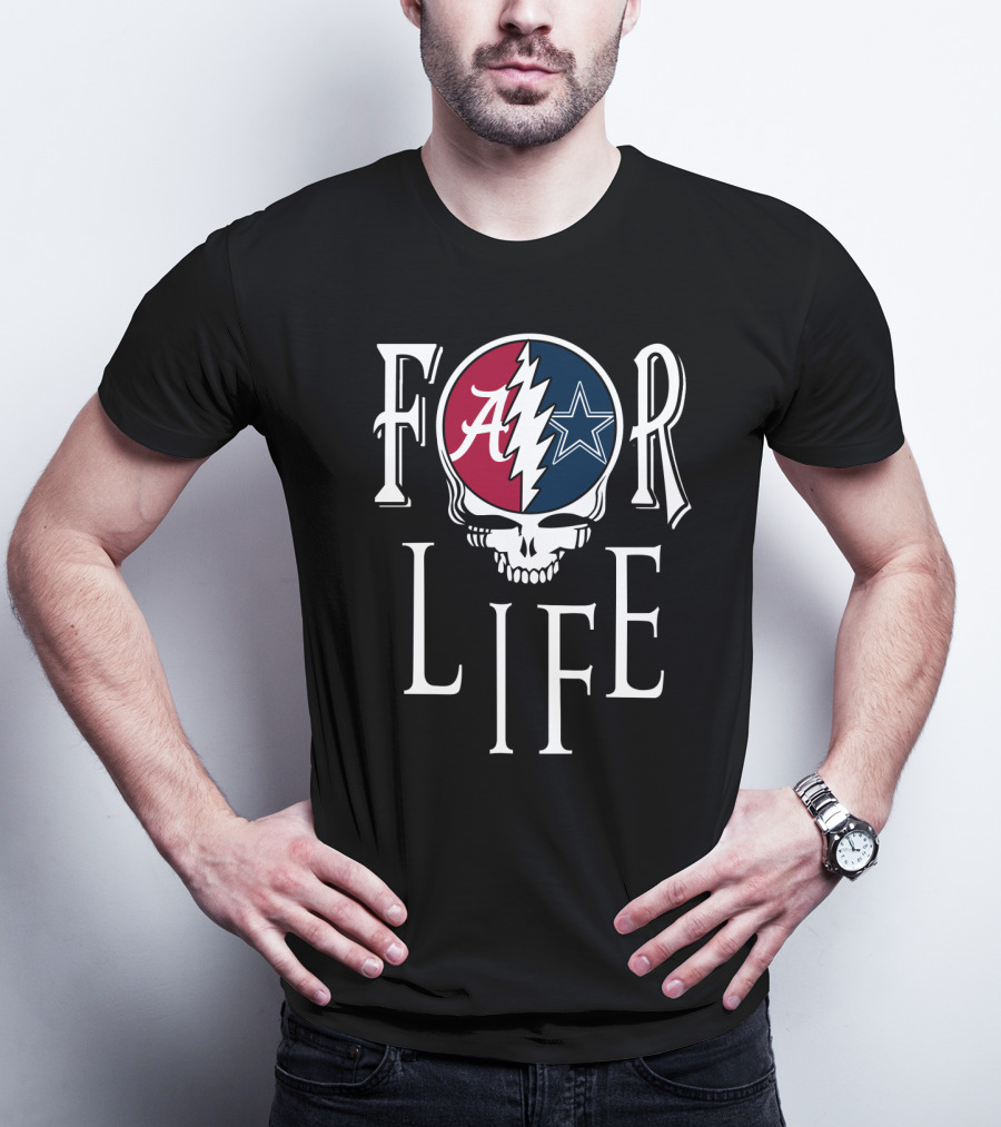 For Life Alabama Crimson Tide And Dallas Cowboys Fan Skull T-Shirt