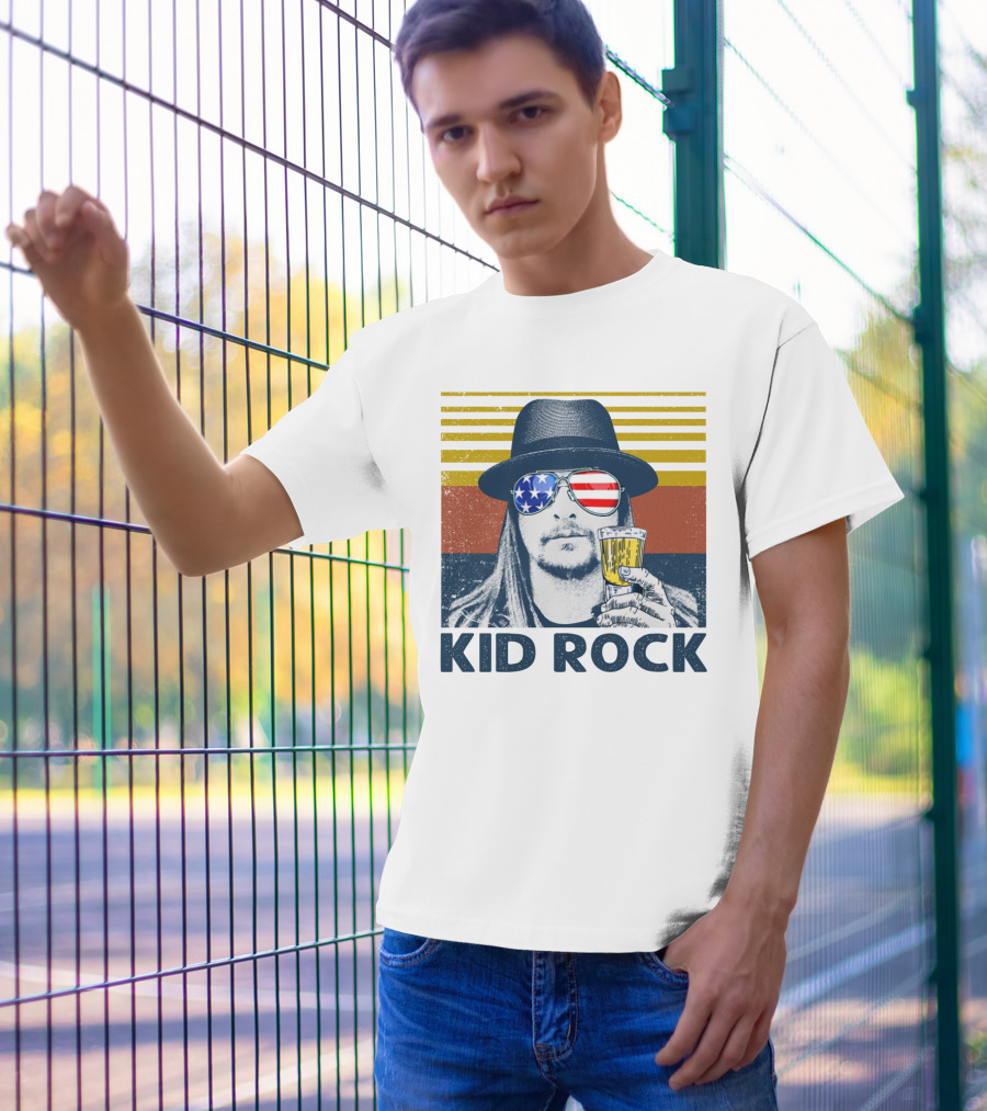 Kid Rock American Flag Sunglasses And Beer T-Shirt