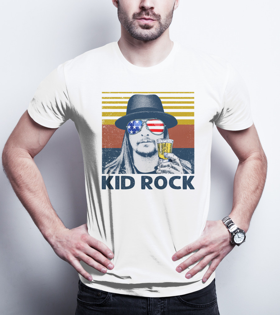 Kid Rock American Flag Sunglasses And Beer T-Shirt