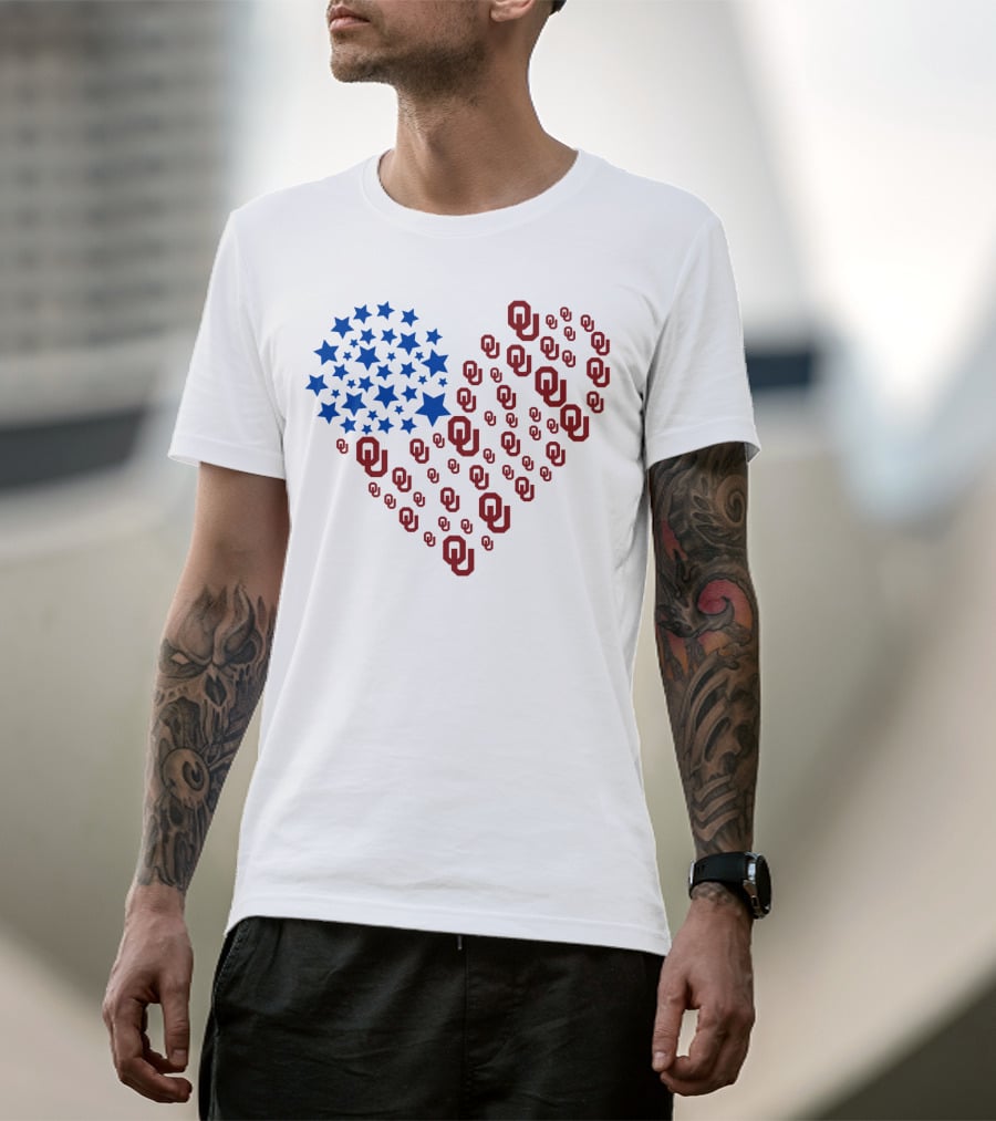 Heartflag Ncaa Oklahoma Stars And Ou Logos Usa Flag T-Shirt