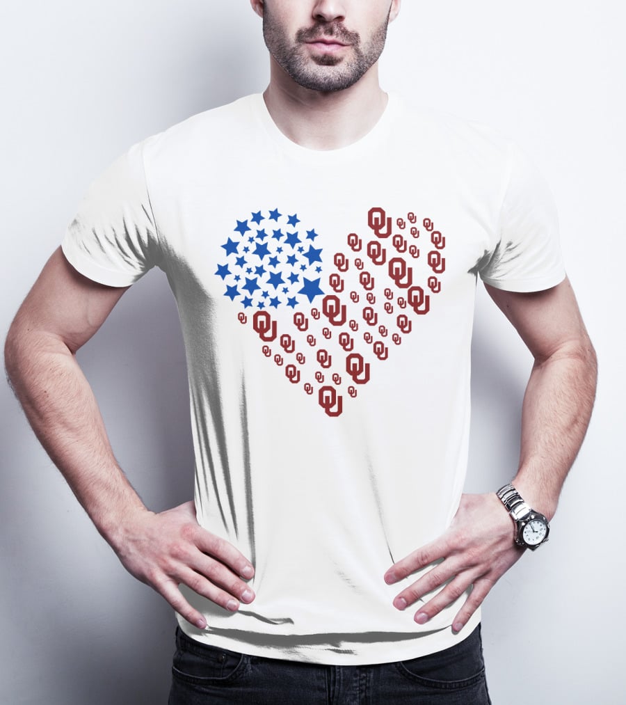 Heartflag Ncaa Oklahoma Stars And Ou Logos Usa Flag T-Shirt