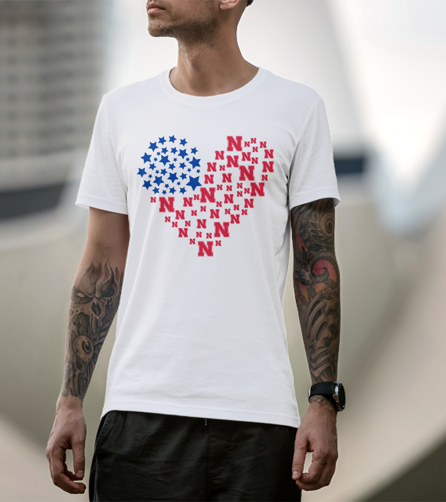 Heartflag Ncaa 19 Nebraska Red N Blue Stars T-Shirt