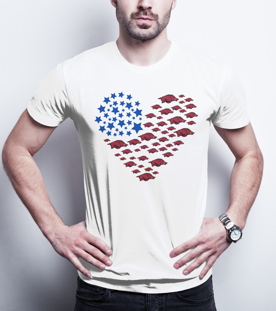 Arkansas Razorbacks Heart Flag Ncaa 22 Stars And Hogs T-Shirt