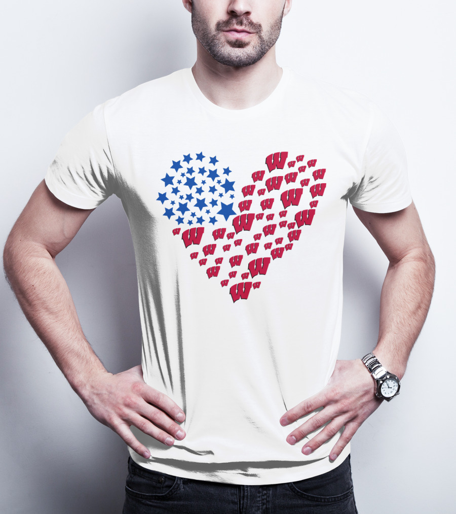 Wisconsin Badgers Heart Blue Stars Red W T-Shirt
