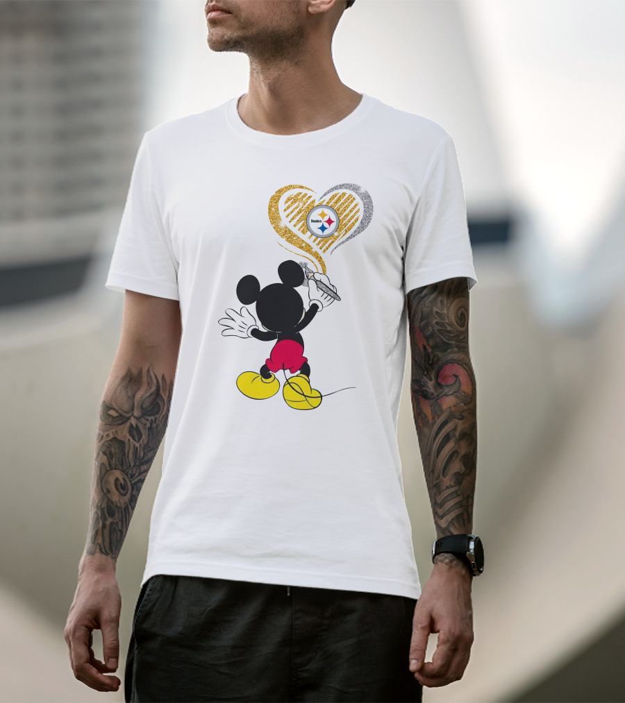Mickey Mouse Heart Art Pittsburgh Steelers T-Shirt