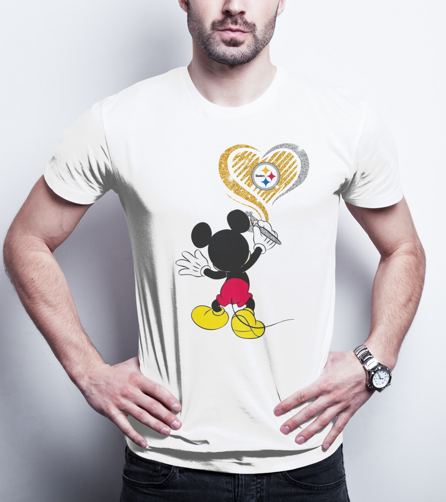 Mickey Mouse Heart Art Pittsburgh Steelers T-Shirt