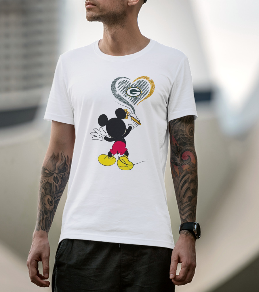 Mickey Mouse Painting Green Bay Packers Heart T-Shirt
