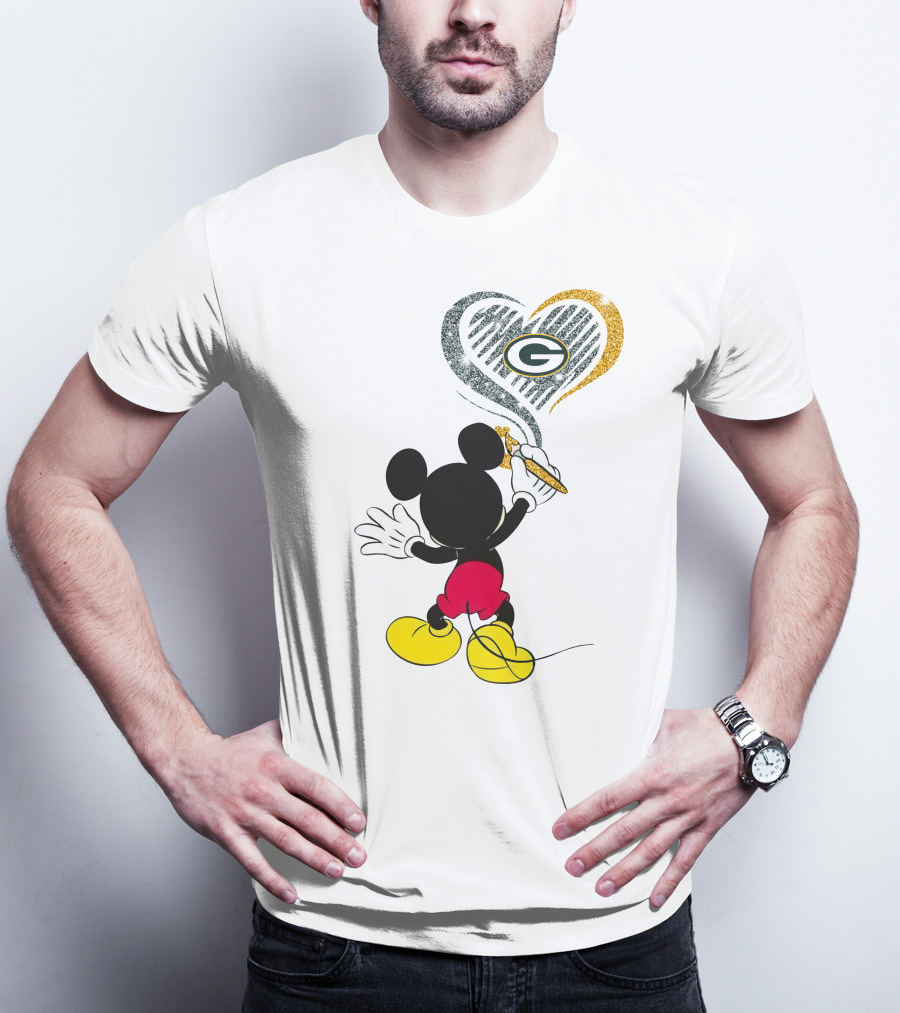 Mickey Mouse Painting Green Bay Packers Heart T-Shirt