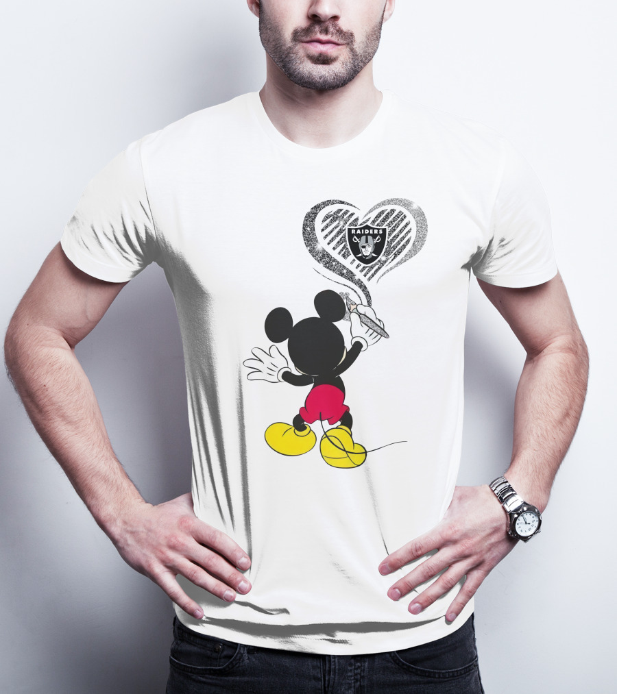 Mickey Mouse Raiders Heart Sketch 23-Oakland Raiders T-Shirt