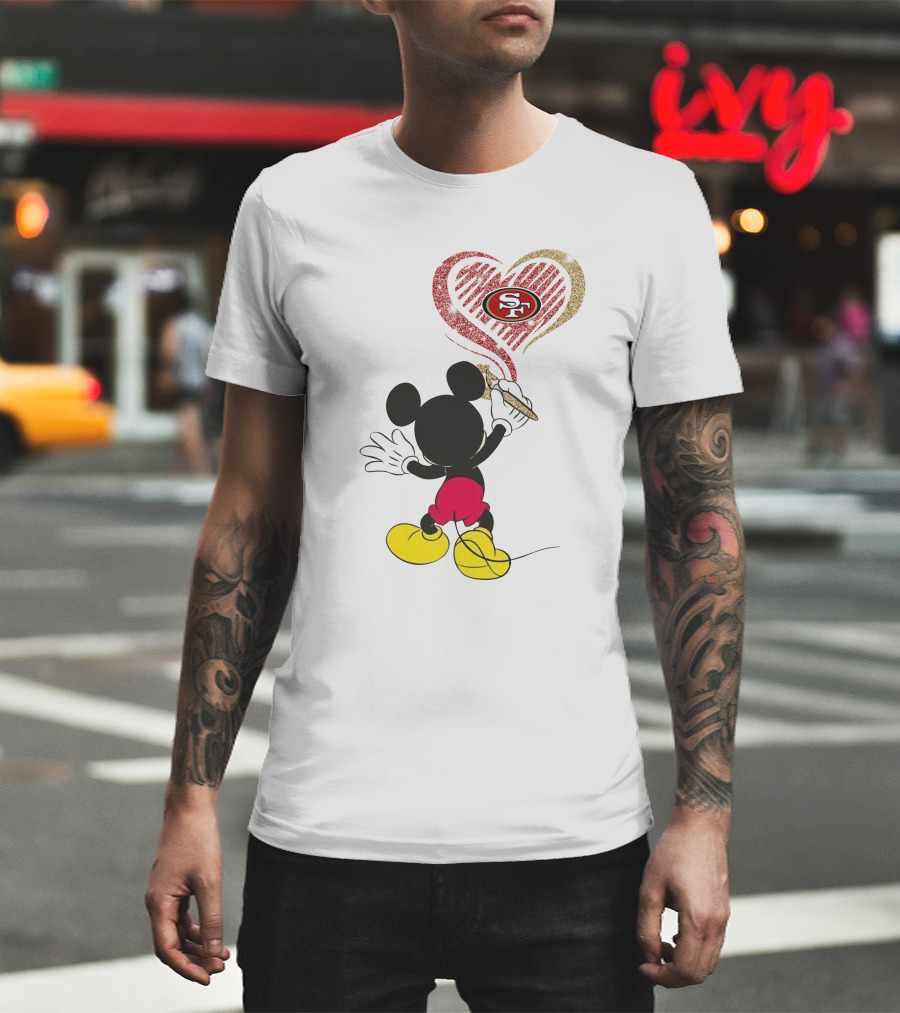 Mickey Mouse Painting San Francisco 49ers Heart T-Shirt