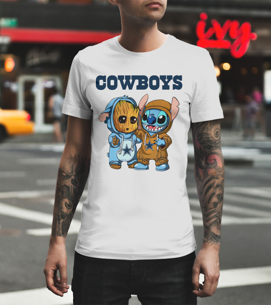Cowboys Groot Stitch NFL Disney Collaboration T-Shirt